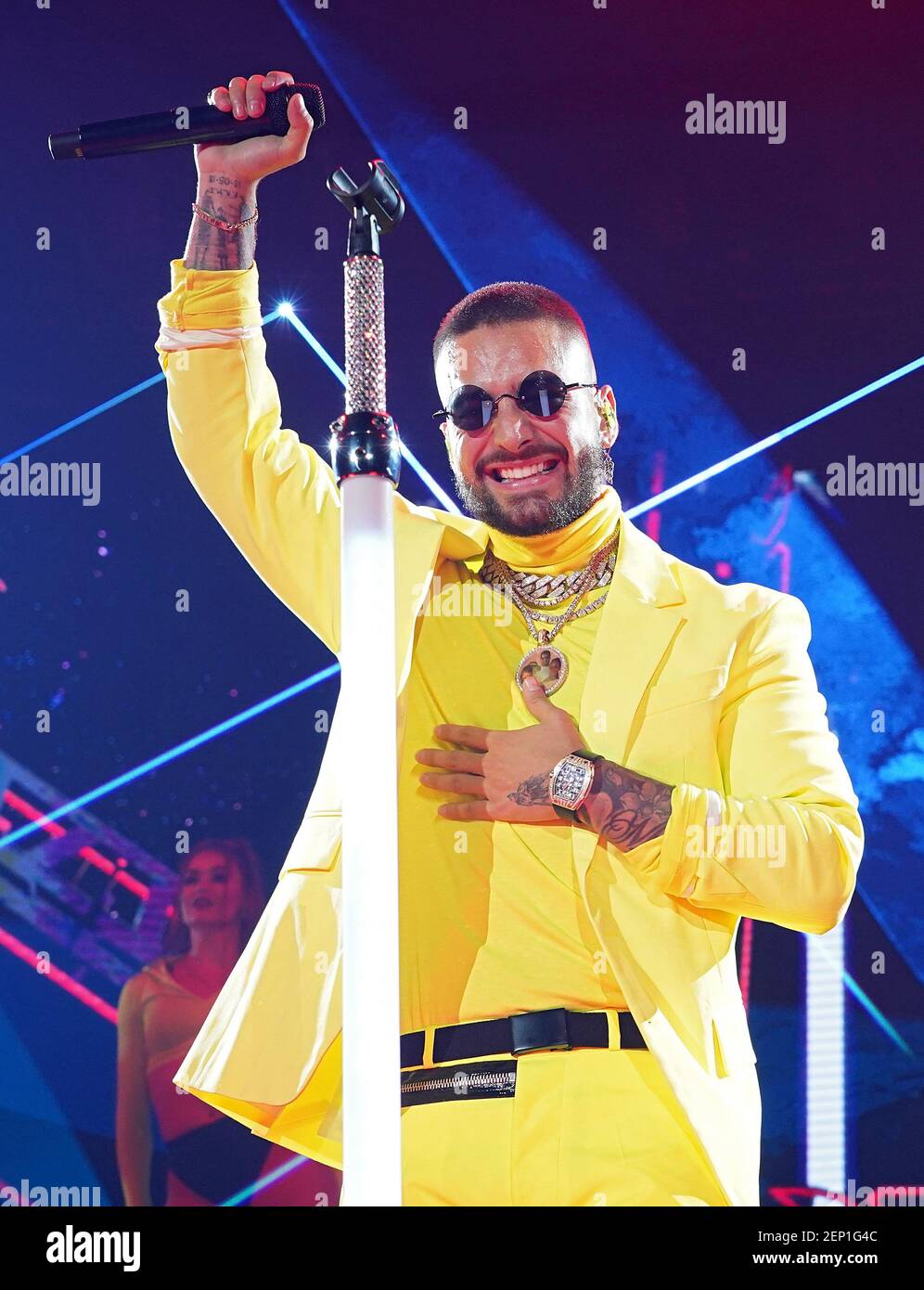 MIAMI, FL - OCTOBER 11: Maluma performs on stage during Maluma 11:11 ...