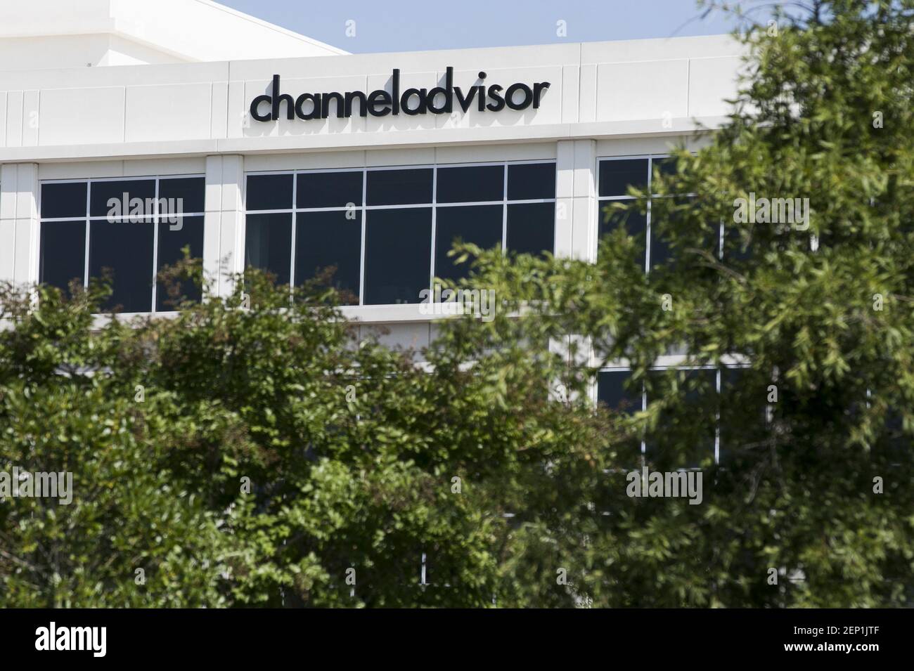 A logo sign outside of the headquarters of ChannelAdvisor in ...