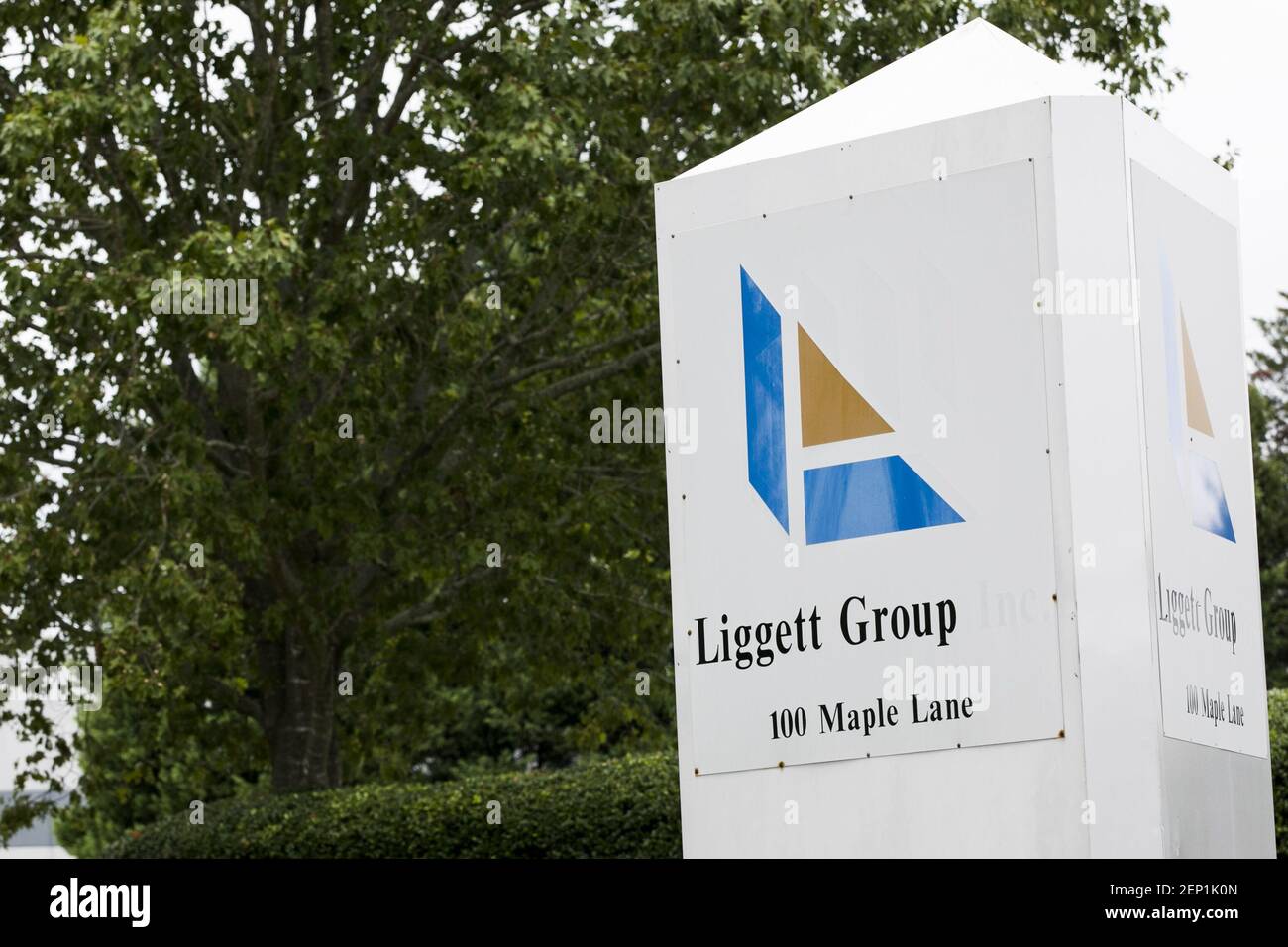 A logo sign outside of the headquarters of The Liggett Group in Mebane ...