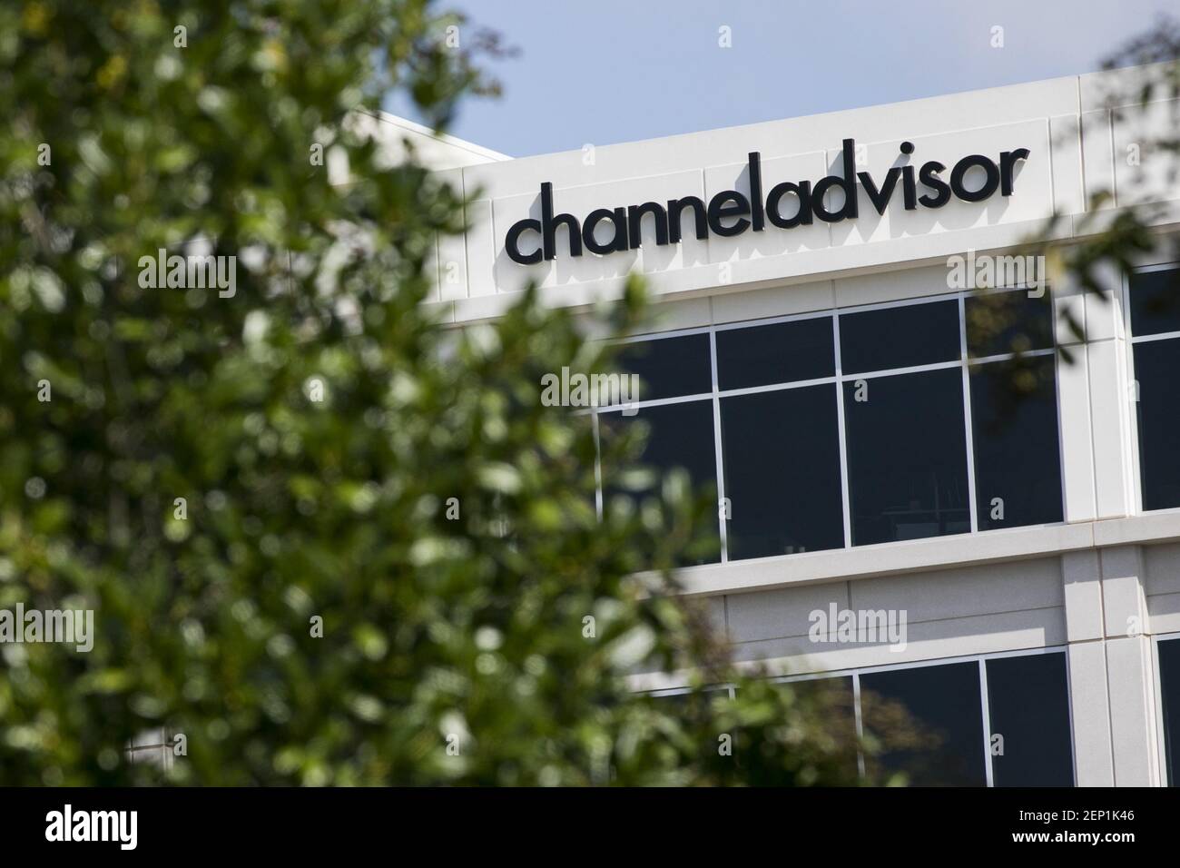 A logo sign outside of the headquarters of ChannelAdvisor in ...