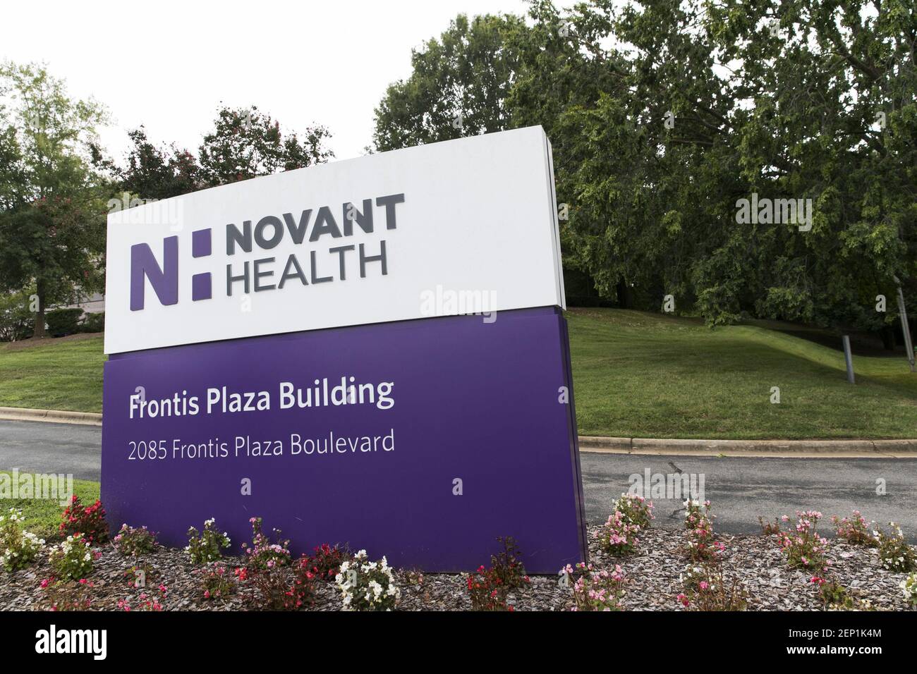 A logo sign outside of the headquarters of Novant Health in Winston ...