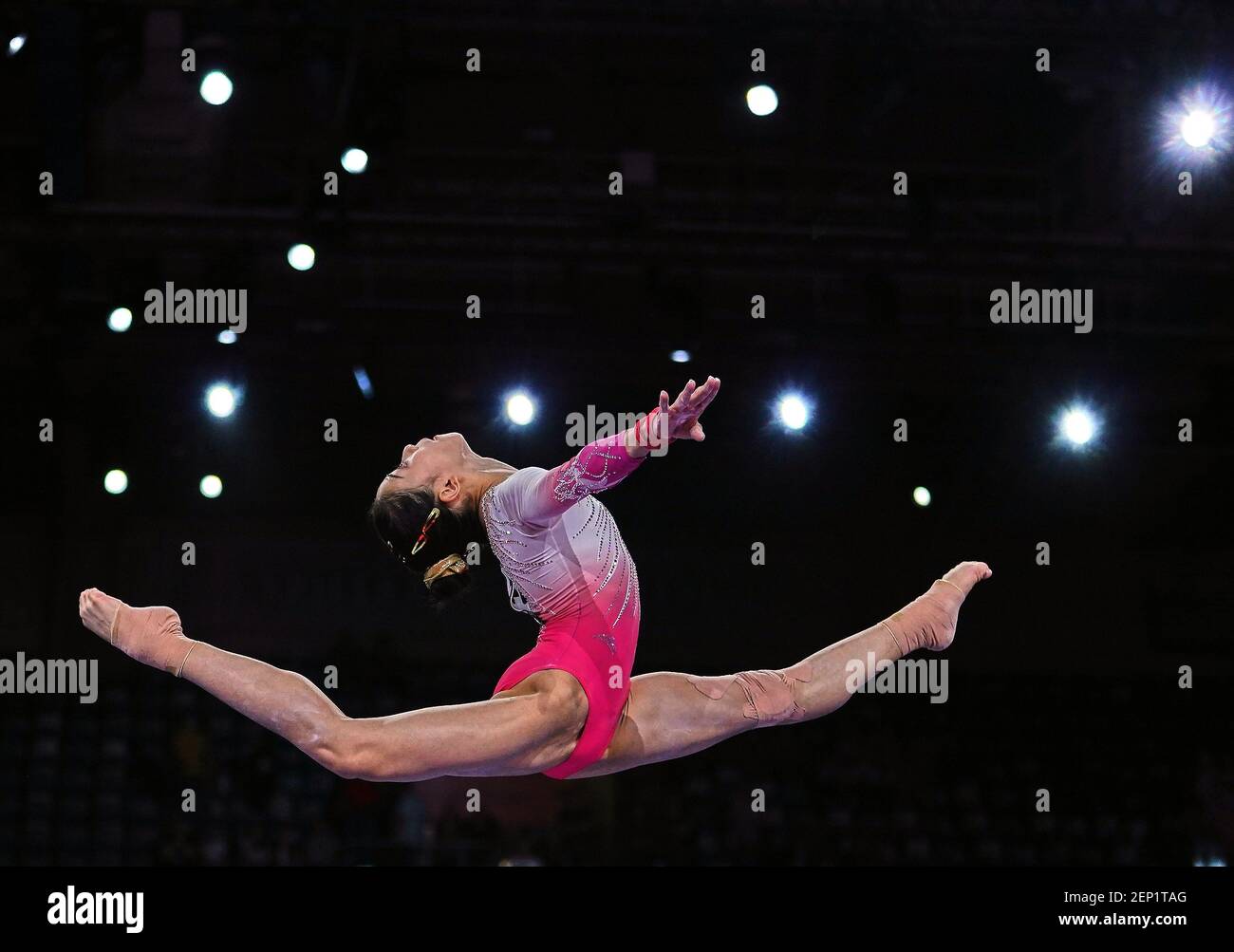 October 13, 2019: Shijia Li of China competing in balance beam for ...