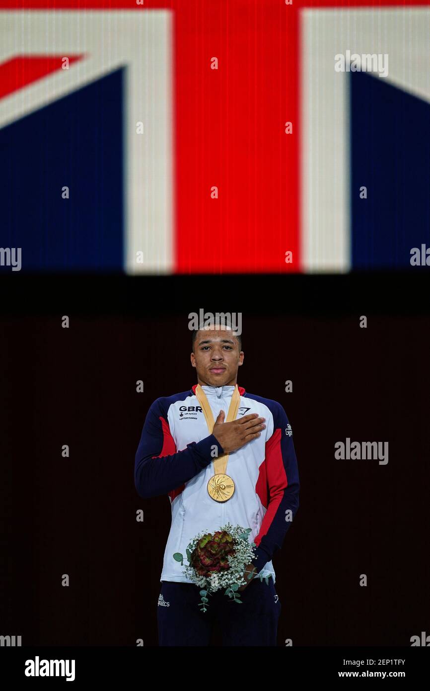 October 13, 2019: Joe Fraser of Great Britain while getting his gold ...