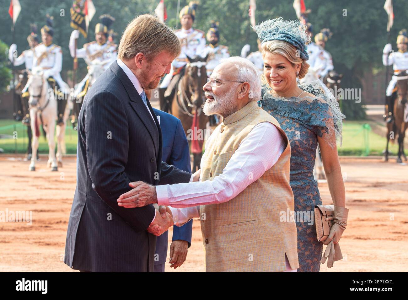 King Willem-Alexander and Queen Maxima with Prime Minister Narendra Modi and his wife during ...