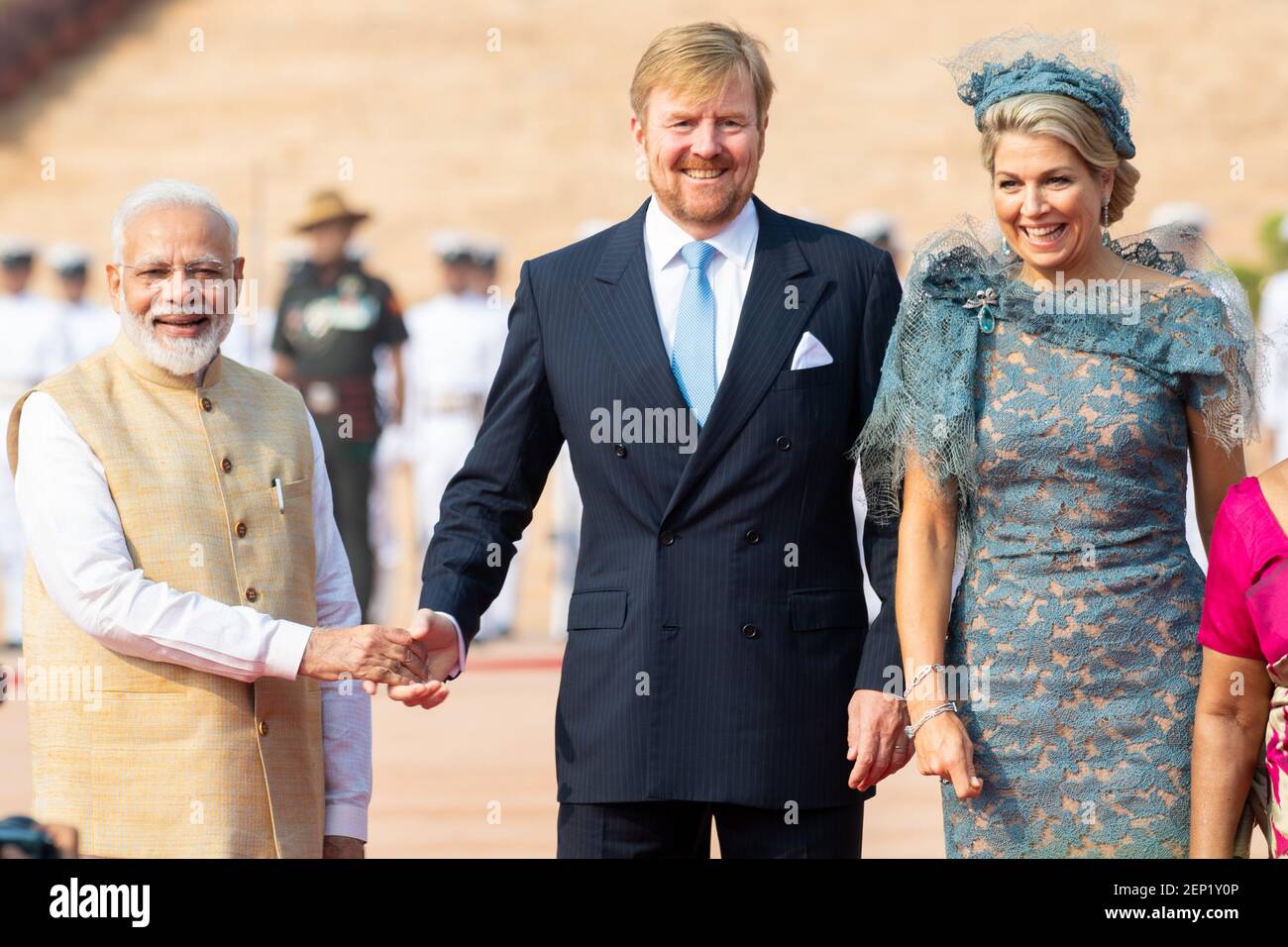 King Willem-Alexander and Queen Maxima with Prime Minister Narendra Modi and his wife during ...