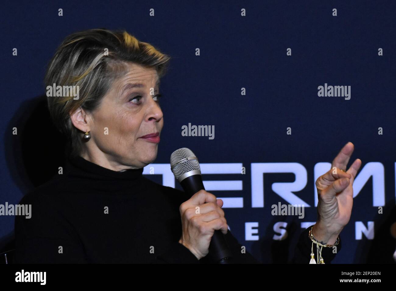 MEXICO CITY, MEXICO - OCTOBER 14: Actress Linda Hamilton who makes the ...