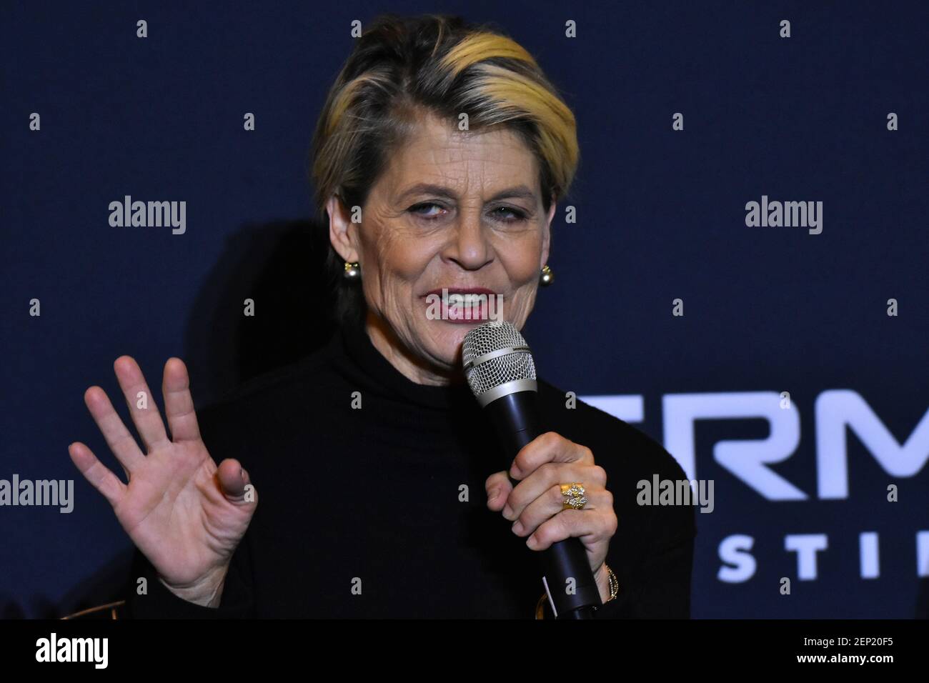 MEXICO CITY, MEXICO - OCTOBER 14: Actress Linda Hamilton who makes the ...