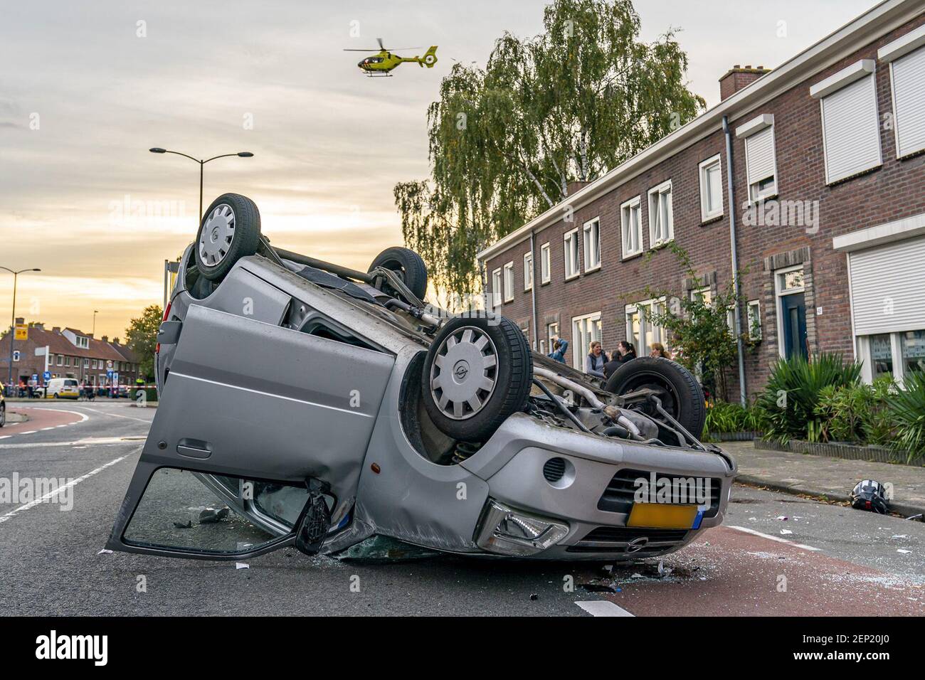OOSTERHOUT, Netherlands, 14-10-2019, dutchnews, , Car turned over after ...