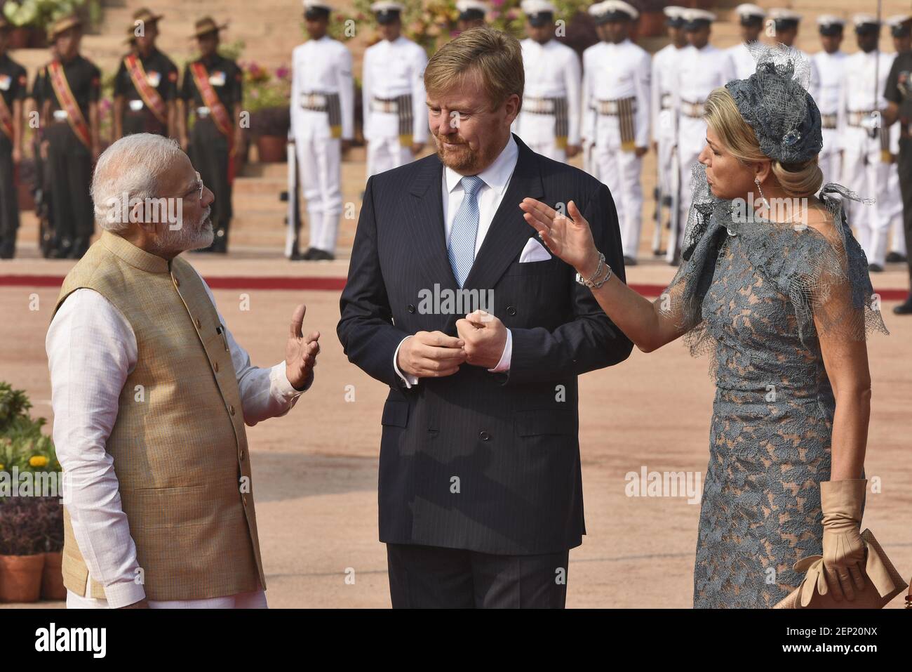 NEW DELHI, INDIA - OCTOBER 14: Prime Minister Narendra Modi speaks with ...