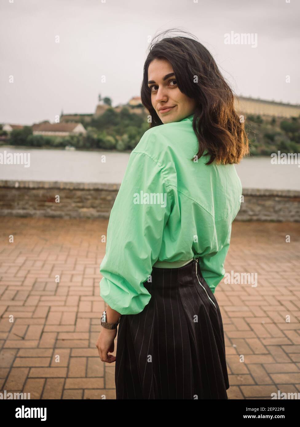 one young woman portrait, back view Stock Photo - Alamy