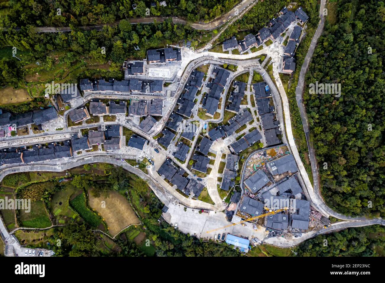 An aerial view of a village of Miao, one of the 55 official minority ...