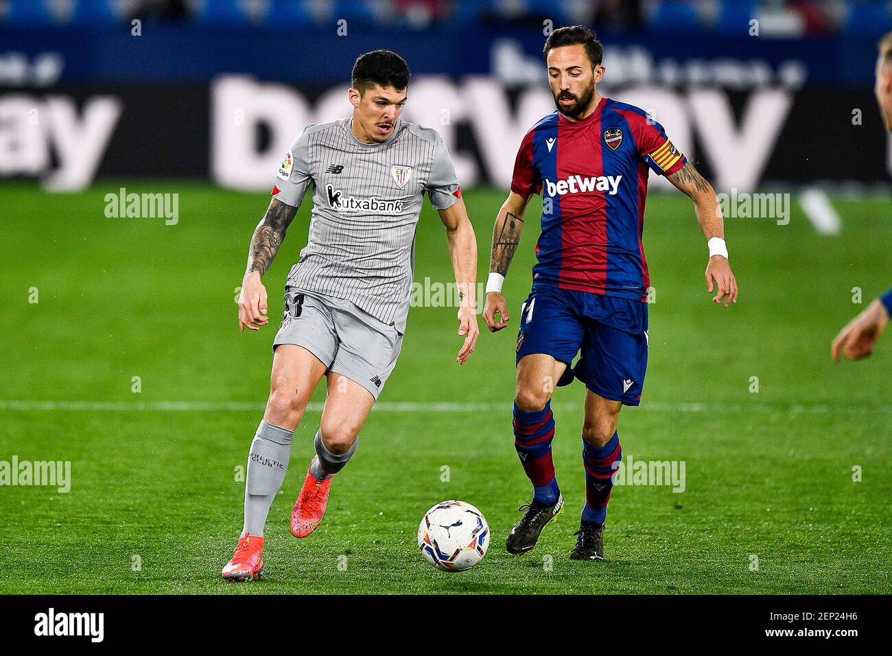 VALENCIA, SPAIN - FEBRUARY 26: Daniel Alcon Gomez of Levante and Jose ...