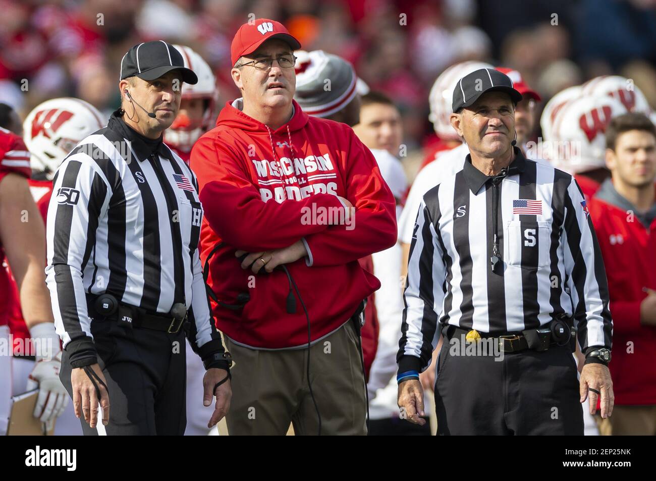 October 12, 2019: Wisconsin Badgers head coach Paul Chryst watches the ...