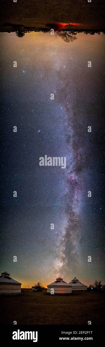 Night view of the Milky Way galaxy in the starry sky over Dalinor Lake ...