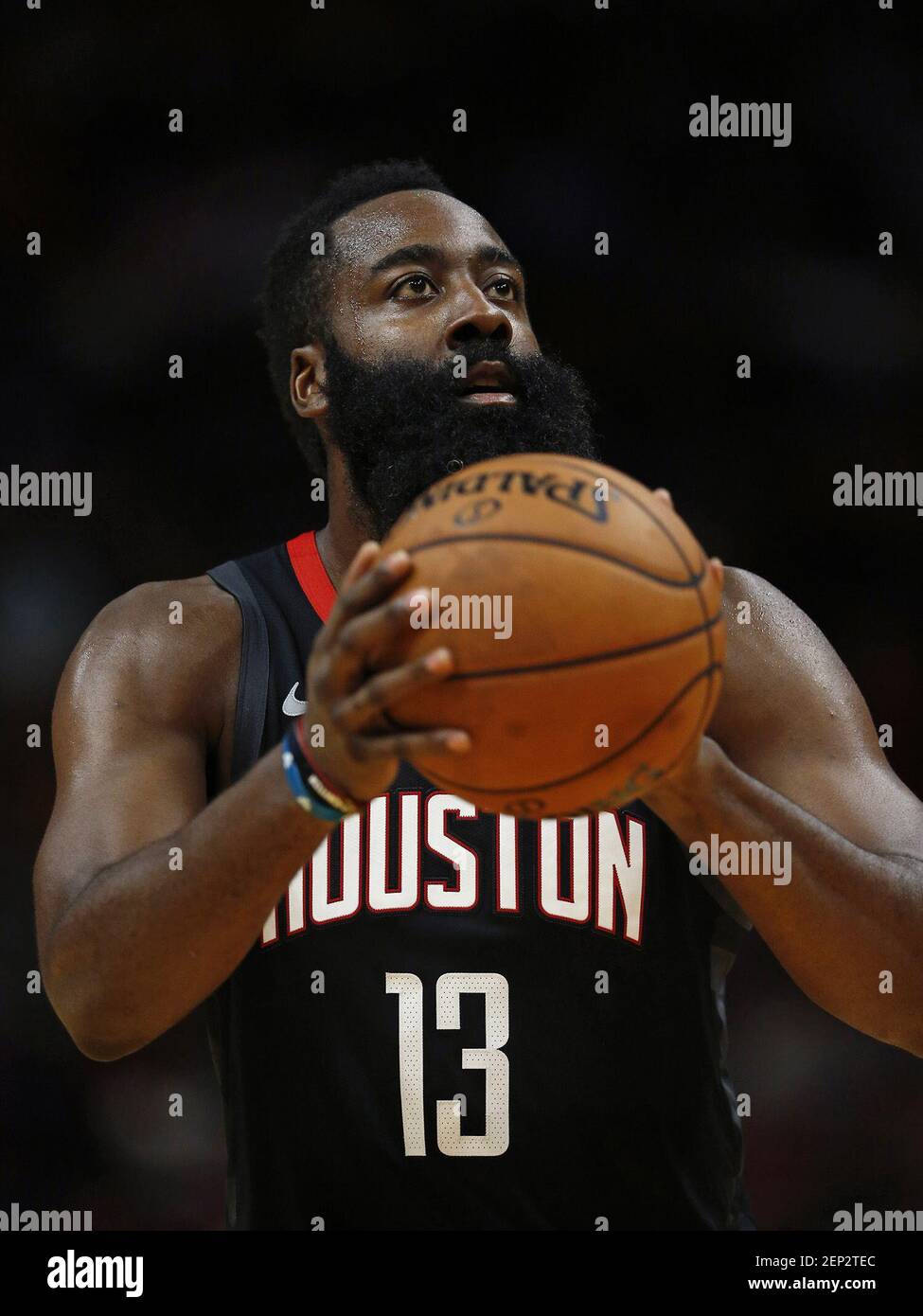 The Houston Rockets' James Harden at the free throw line in the fourth ...