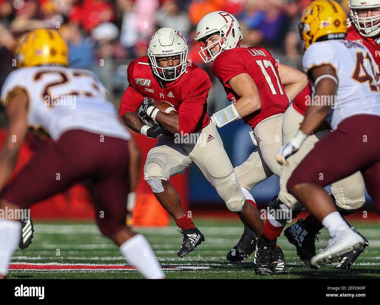October 19, 2019: Rutgers running back Isaih Pacheco (1) looks for some ...
