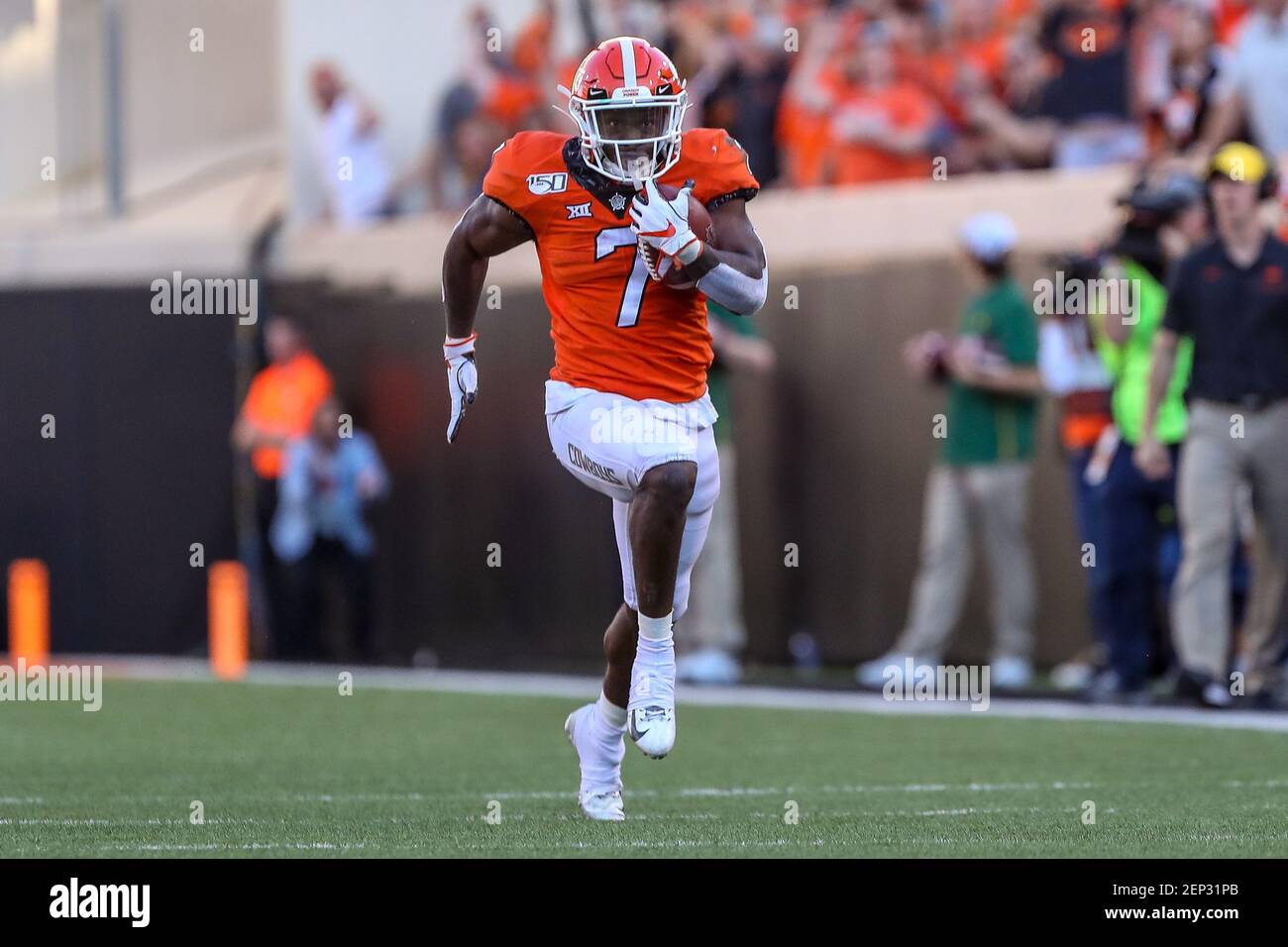 October 19, 2019: Oklahoma State running back LD Brown (7) breaks free ...