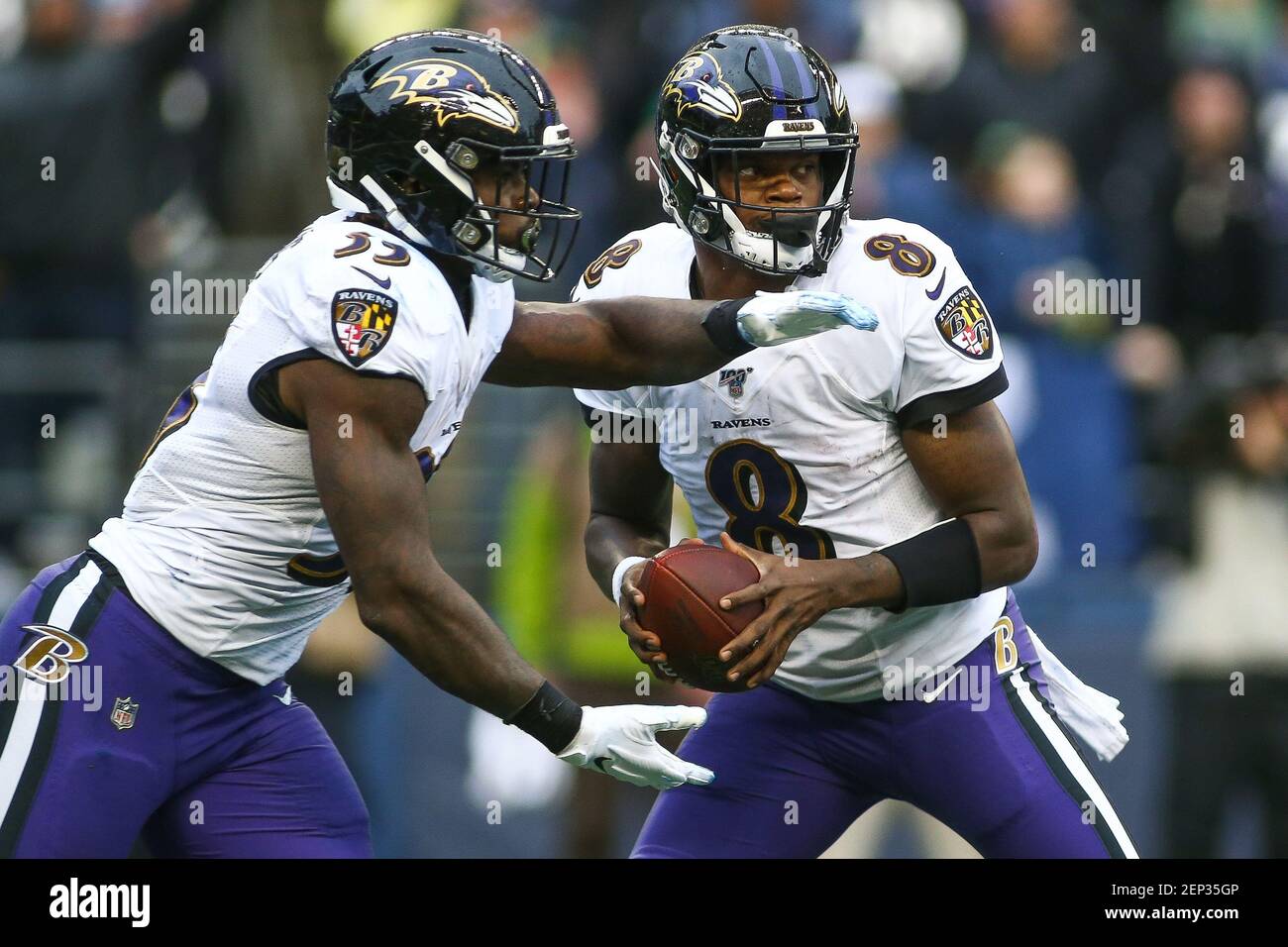 October 20, 2019: Baltimore Ravens quarterback Lamar Jackson (8) fakes ...