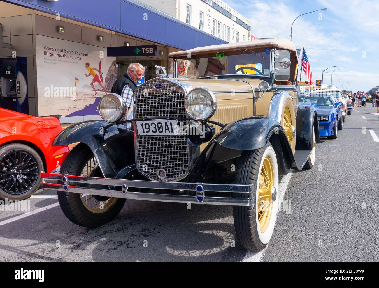 American classic and custom cars on display at an outdoor exhibition ...