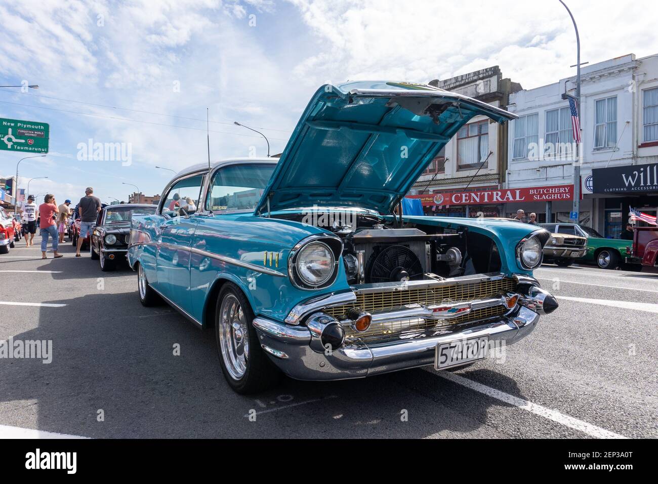 American classic and custom cars on display at an outdoor exhibition ...