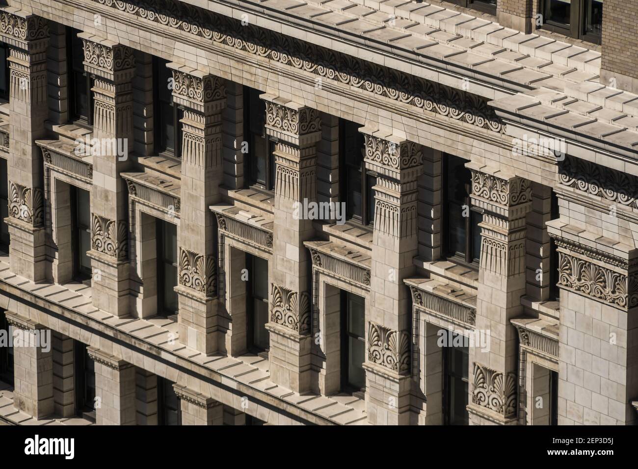 Column detail of an office building in Lower Manhattan in New York on ...