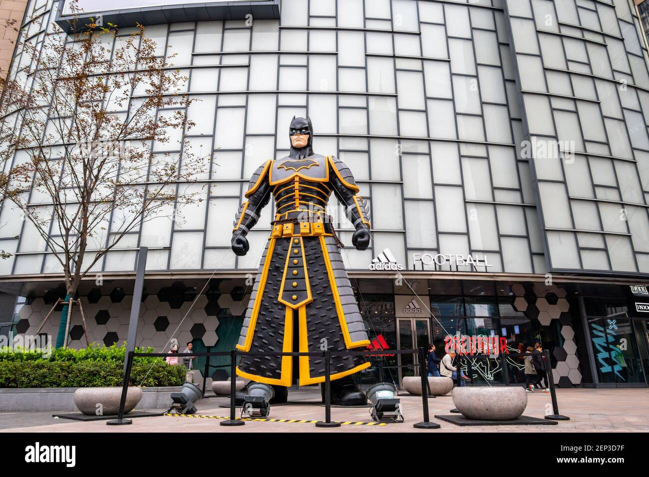 An eight-meter-high sculpture of fictional superhero Batman appears to ...