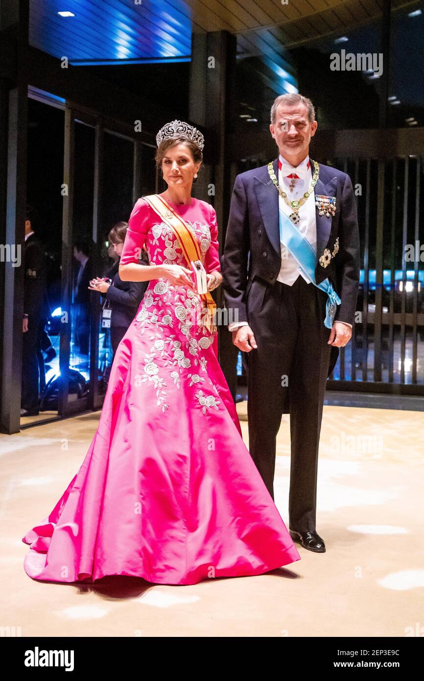 King Felipe VI and Queen Letizia of Spain during the Court Banquet ...