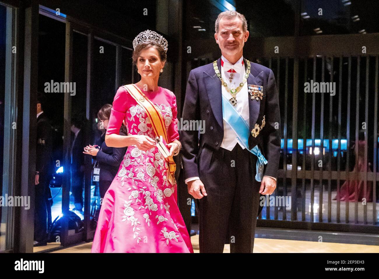 King Felipe VI and Queen Letizia of Spain during the Court Banquet ...