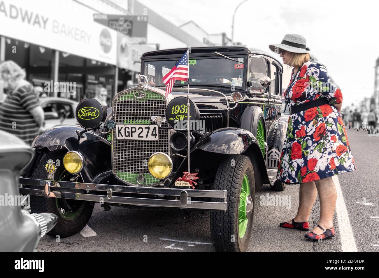 American classic and custom cars on display at an outdoor exhibition ...