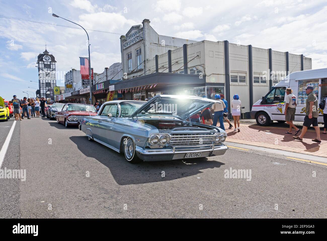 American classic and custom cars on display at an outdoor exhibition ...