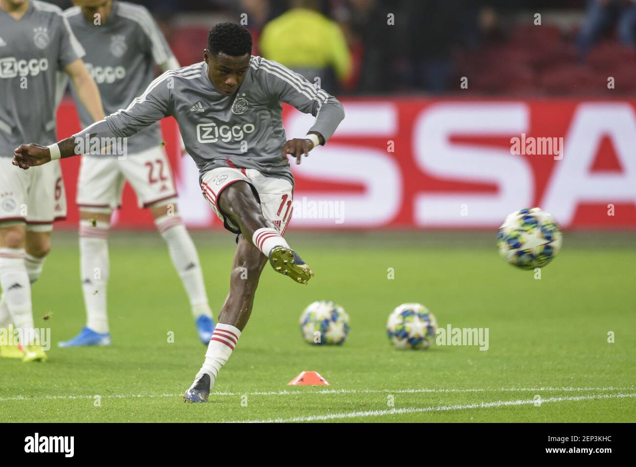 Quincy Promes of Ajax kicks the ball during the UEFA Champions League ...