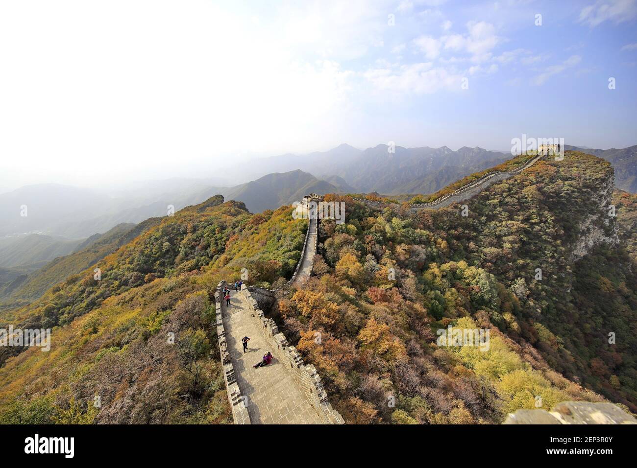 An autumn view of the Great Wall appearing among mountains in Beijing ...