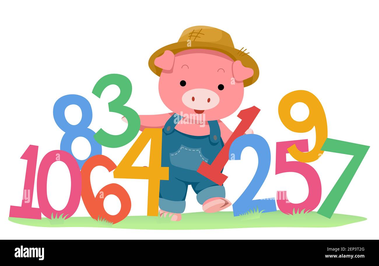 Illustration of a Pig Mascot Wearing Jumper and Straw Hat with Numbers ...