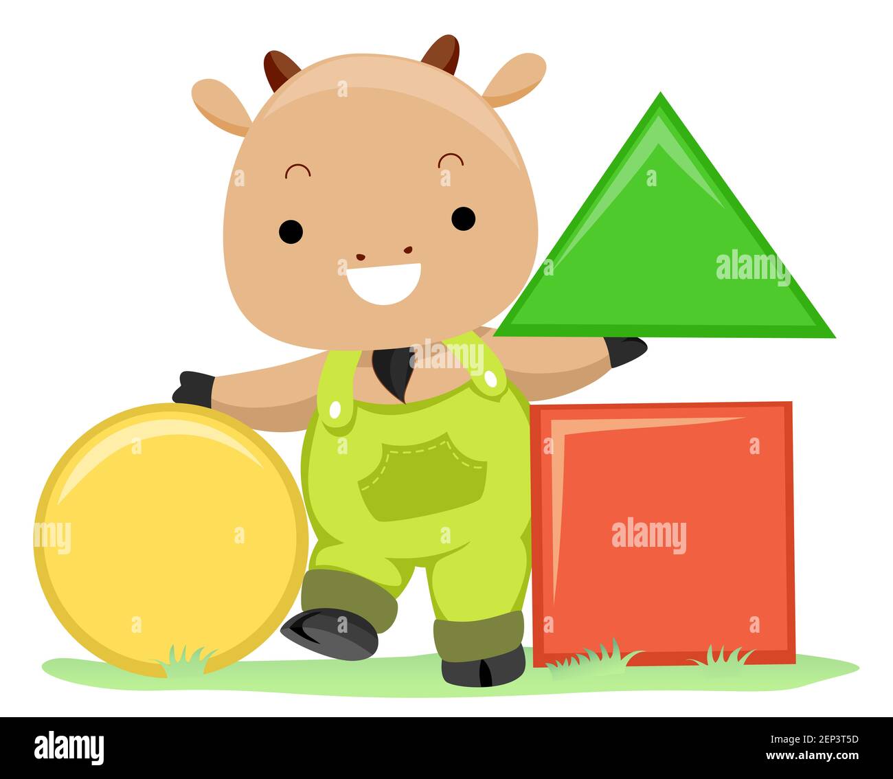 Illustration of a Goat Mascot Holding Basic Shapes of Triangle, Circle ...