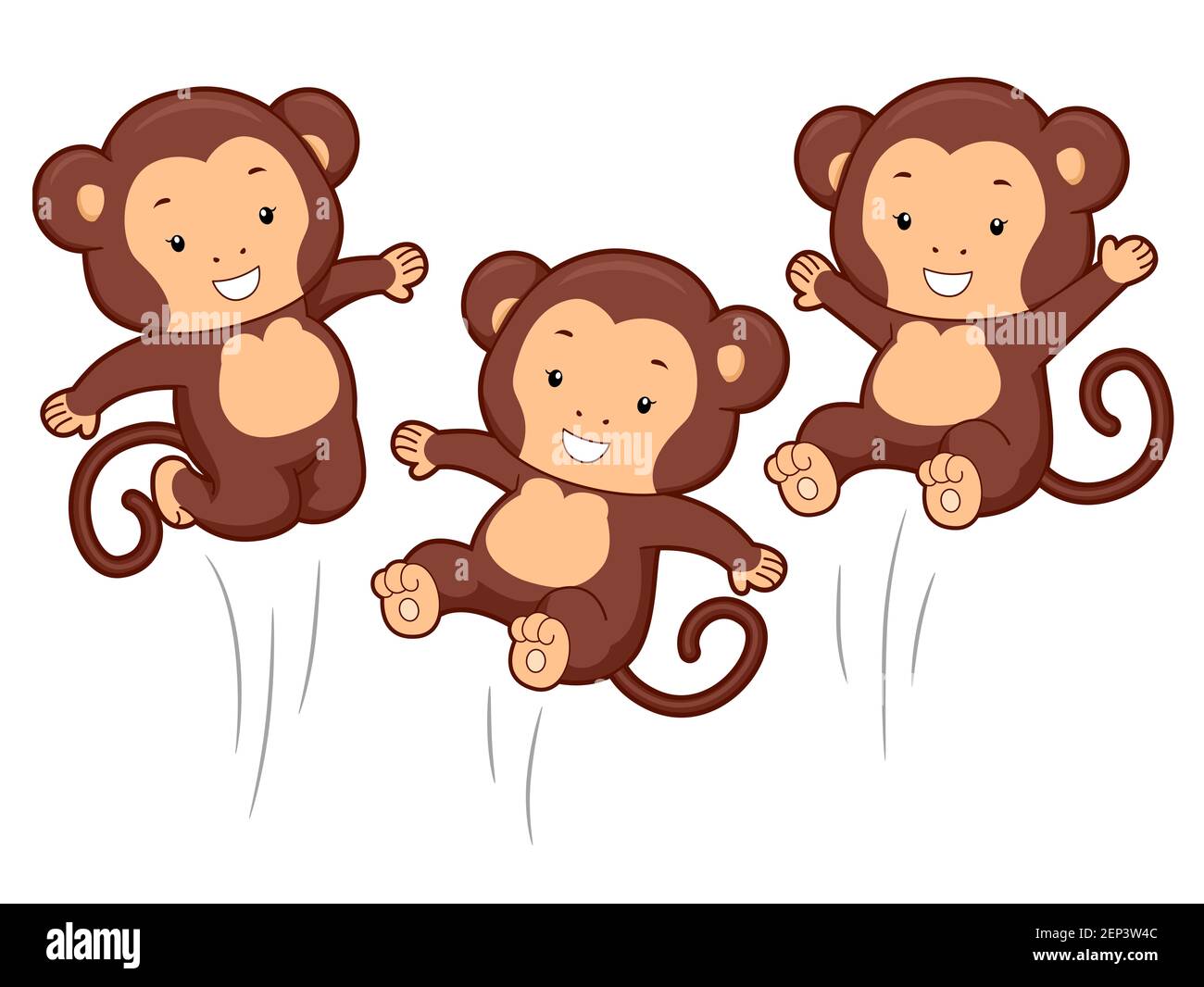 Illustration of Three Monkey Mascots Smiling and Jumping Together Stock ...