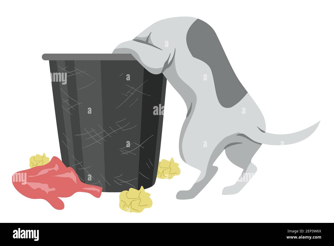 Illustration of a Gray Dog Rummaging Through a Garbage Can Looking for ...