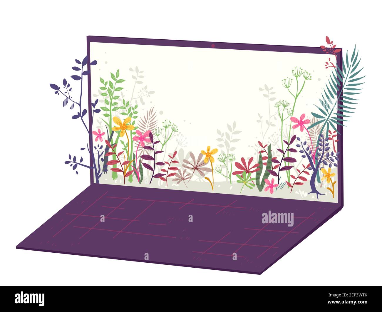 Illustration of a Laptop with Plants Design Stock Photo - Alamy