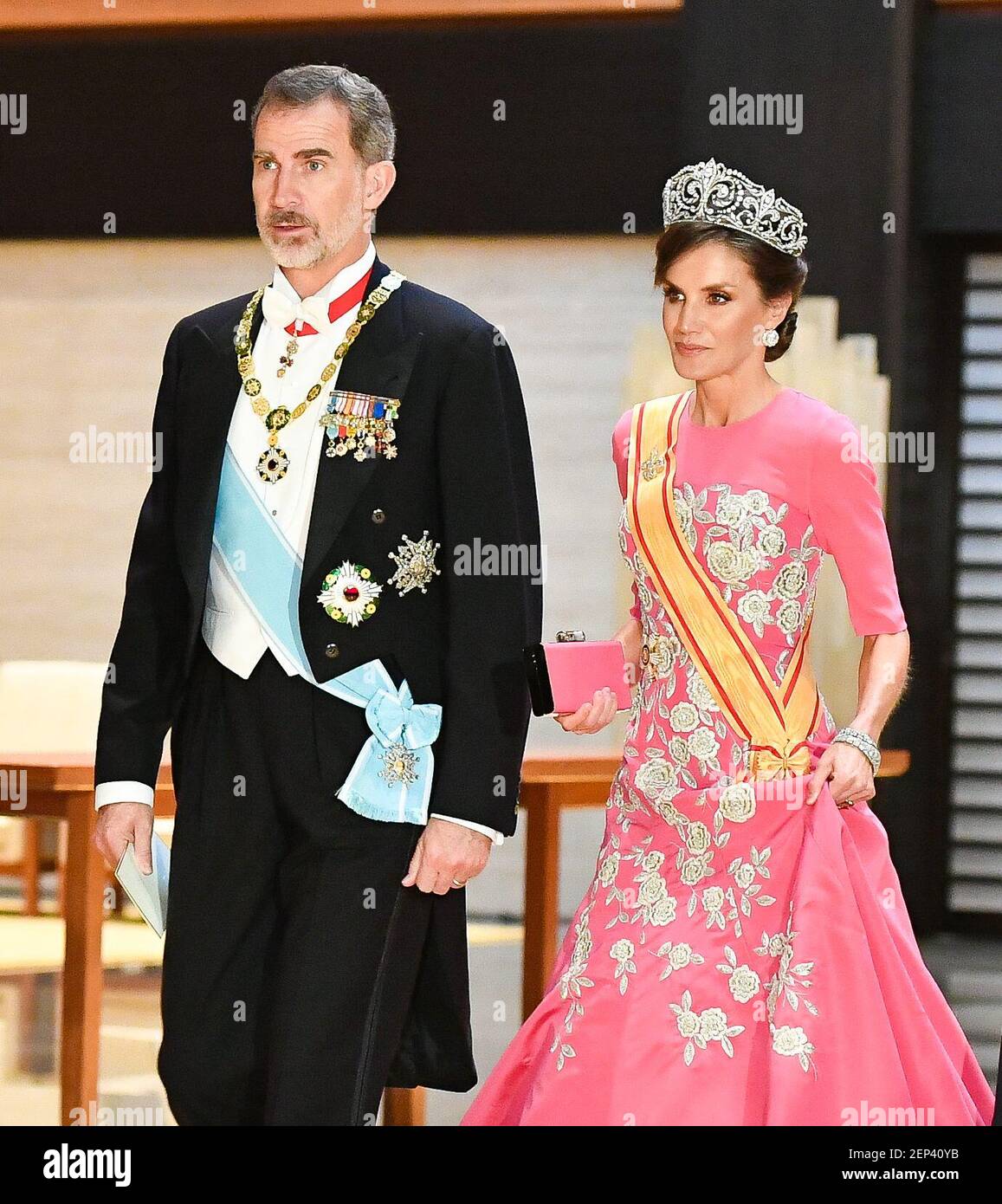 King Felipe VI and Queen Letizia of Spain during the Court Banquet ...