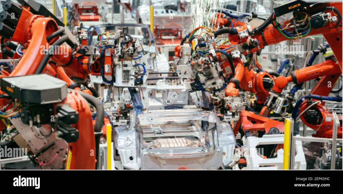 The assembly line of Tesla Shanghai gigafactory in Shanghai, China on ...