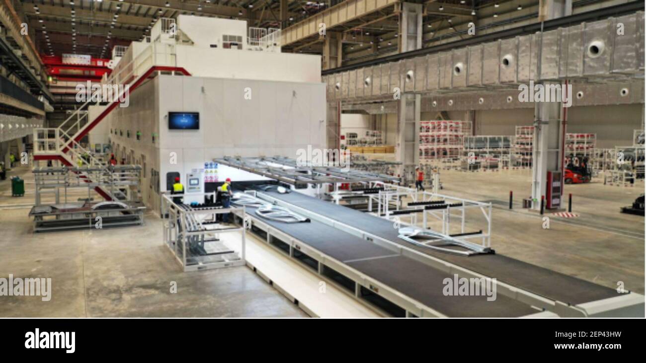 The assembly line of Tesla Shanghai gigafactory in Shanghai, China on ...