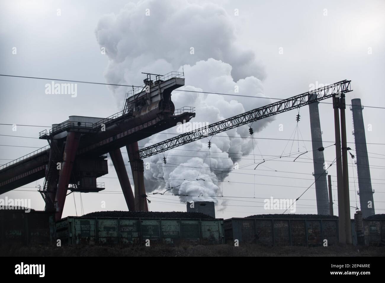 View of the Azov Stal steel plant in Mariupol. The two large ...