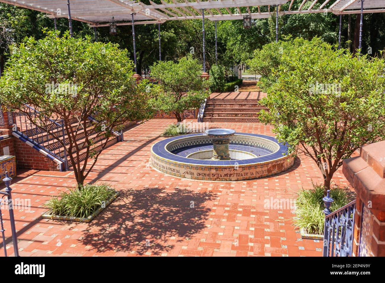 Beautiful and traditional Andalusian patio with a fountain in the ...