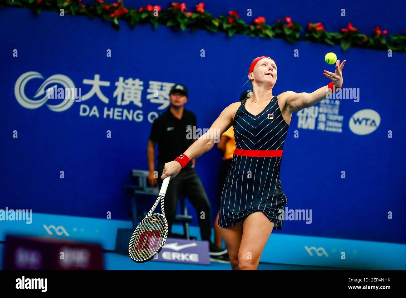 Kiki Bertens of the Netherlands serves against Aryna Sabalenka of Belarus during the women's ...