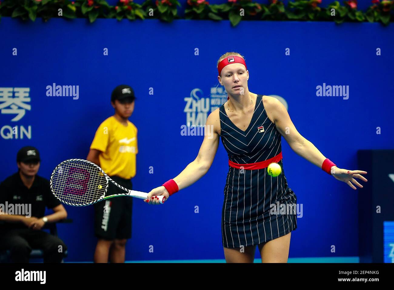 Kiki Bertens of the Netherlands returns a shot to Aryna Sabalenka of Belarus during the women's ...