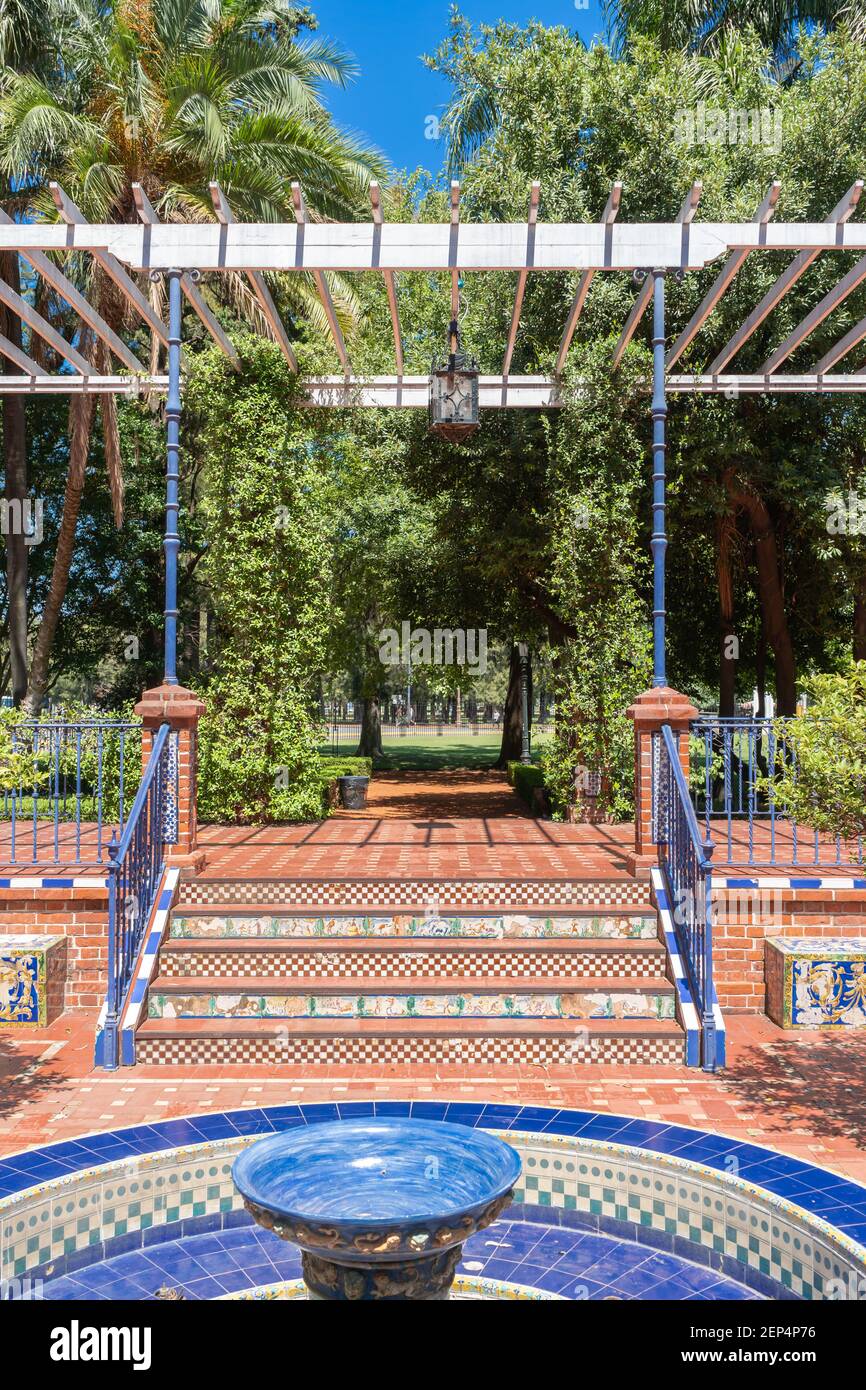 Beautiful and traditional Andalusian patio with a fountain in the ...