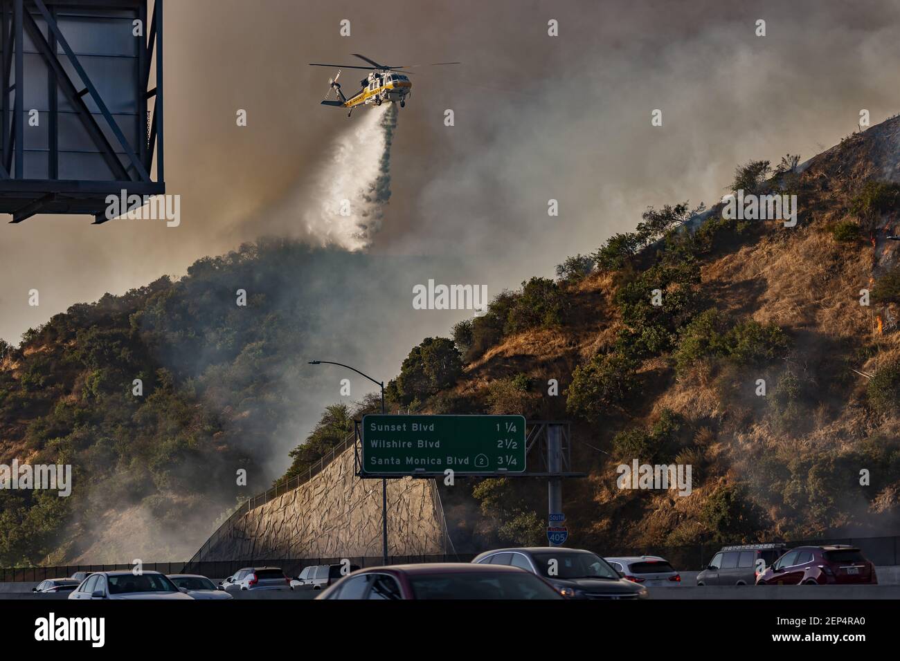 Getty Fire Burns in Los Angeles, A small brush fire burns in the hills ...