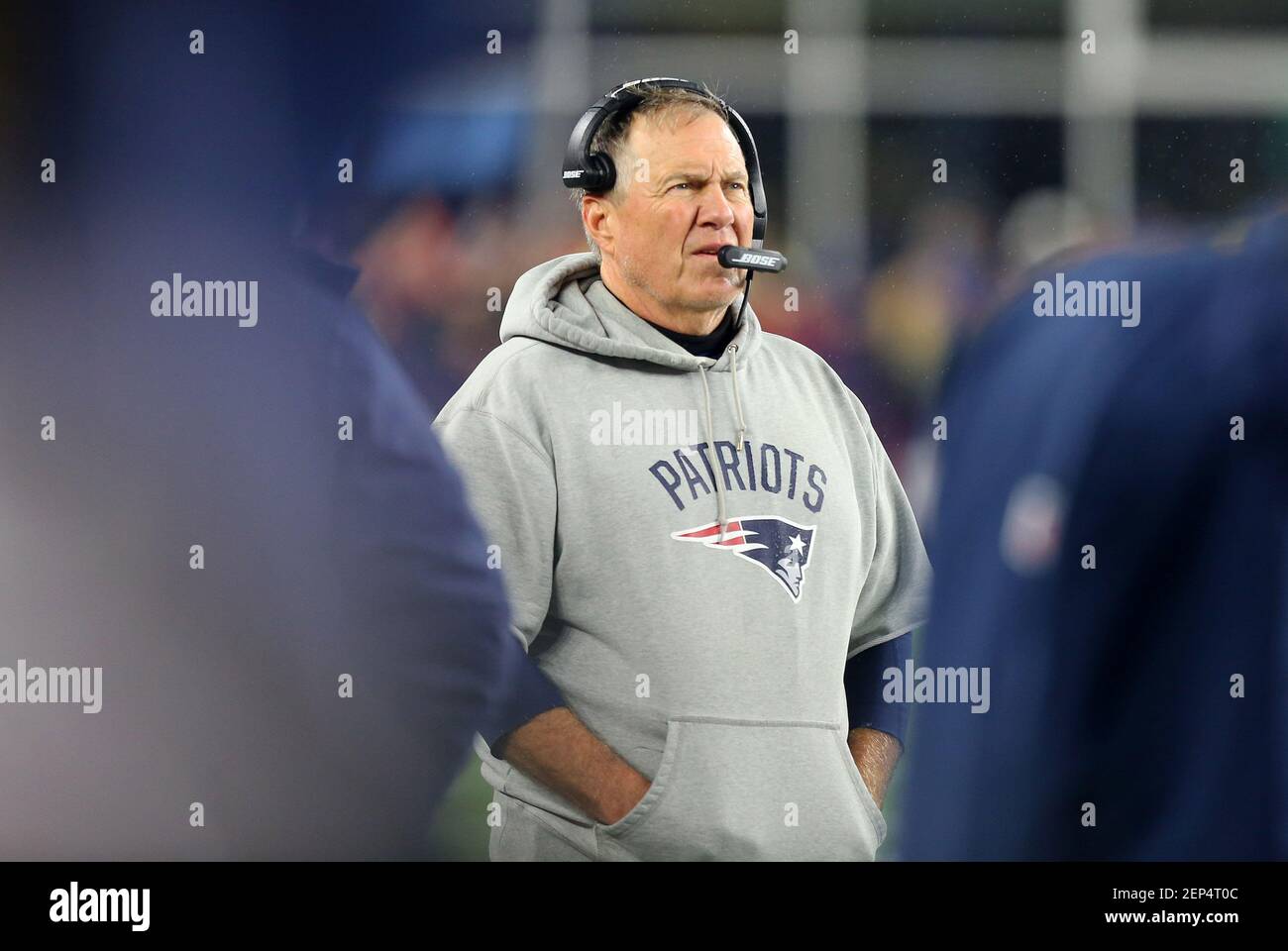 October 27, 2019; Foxborough, MA, USA; New England Patriots head coach ...