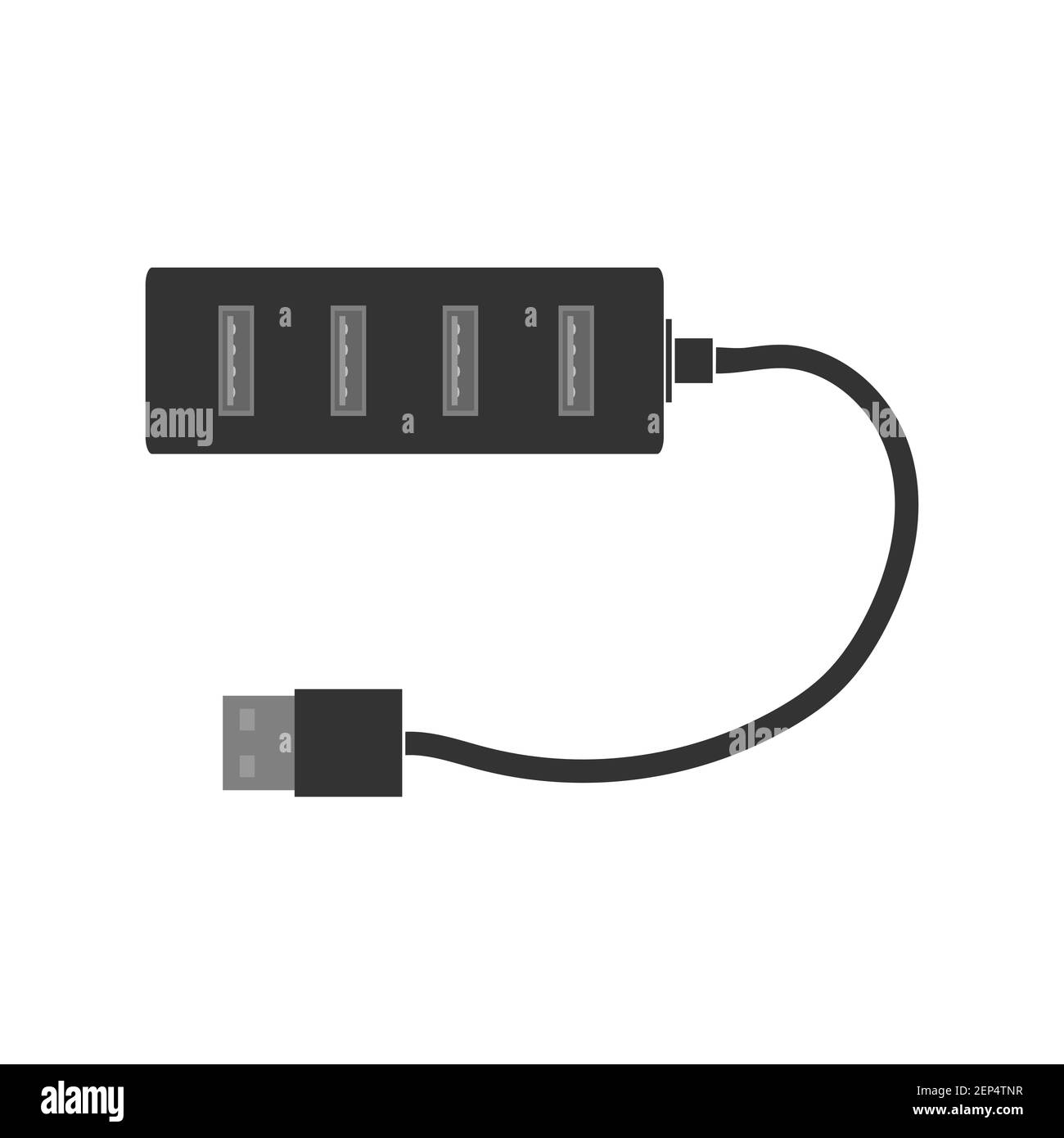 Simple rectangular USB hub with USB ports and cable. A splitter for a ...