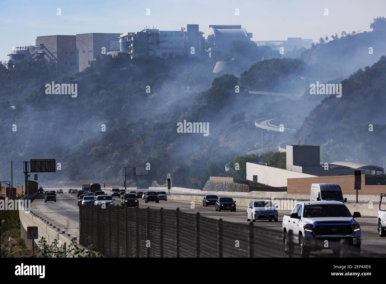 Getty Fire Burns in Los Angeles. A small brush fire burns in the hills ...