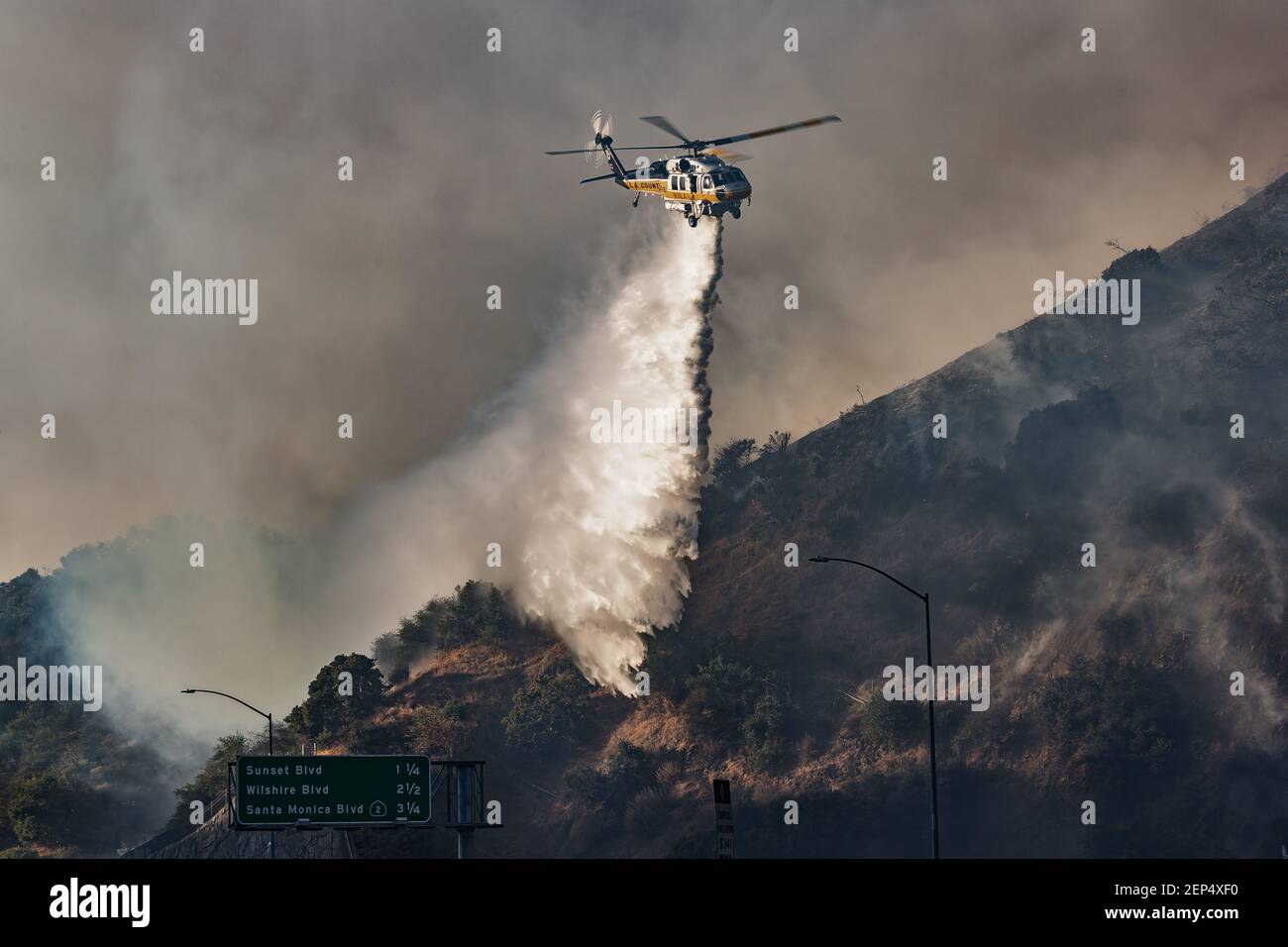Getty Fire Burns in Los Angeles. A small brush fire burns in the hills ...